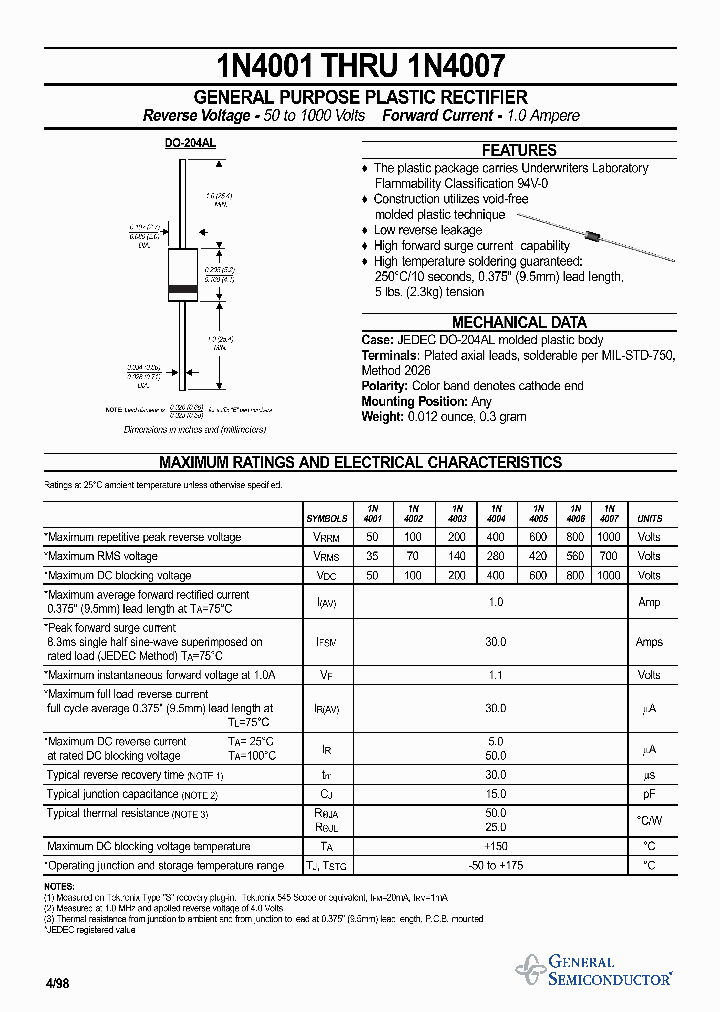 1N4002_192107.PDF Datasheet Download --- IC-ON-LINE