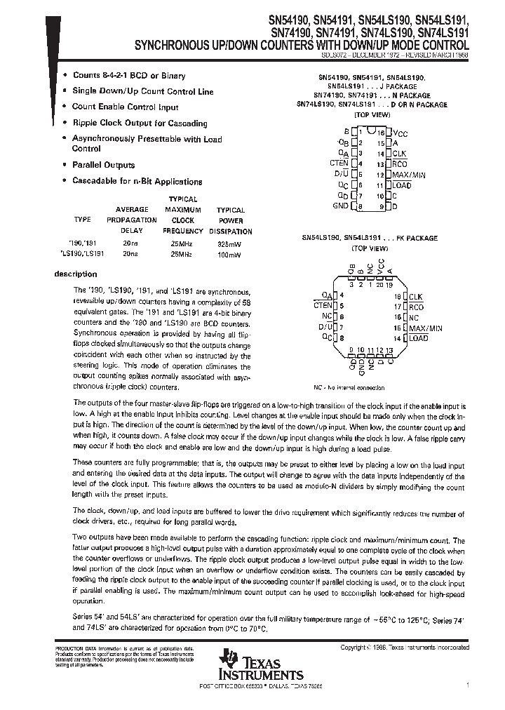 SN74190_147251.PDF Datasheet Download --- IC-ON-LINE