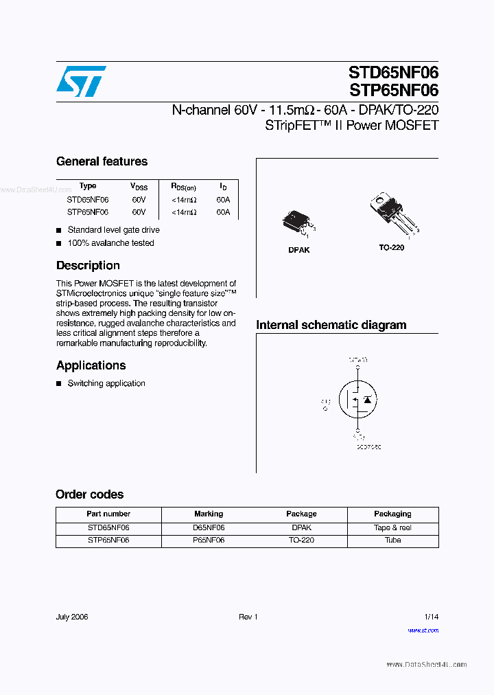 P65NF06_200847.PDF Datasheet Download --- IC-ON-LINE