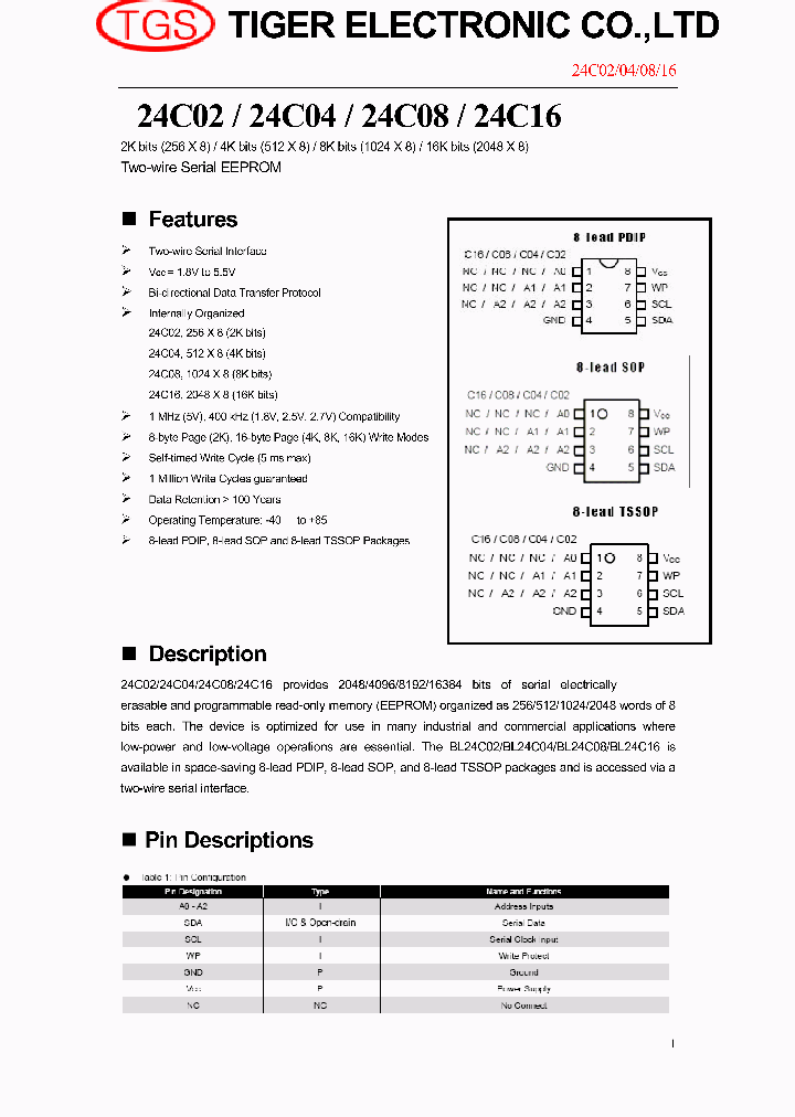 24C16_4768520.PDF Datasheet Download --- IC-ON-LINE